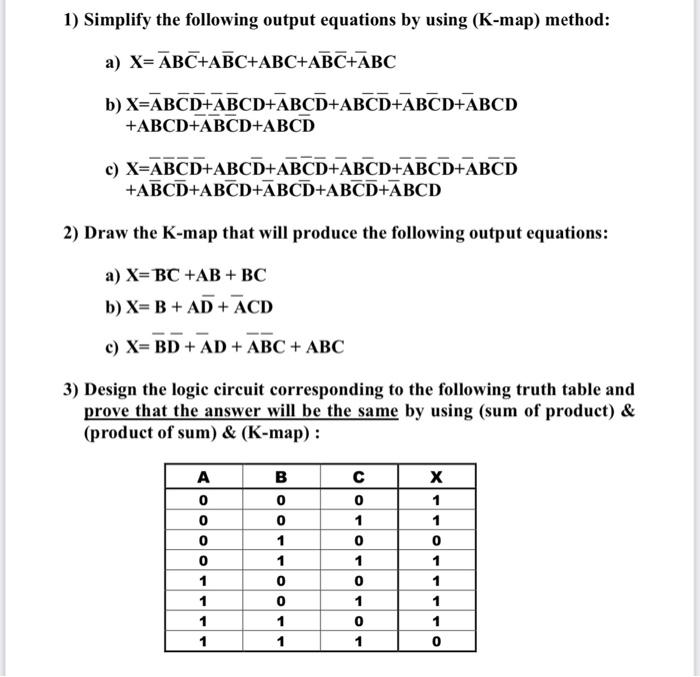 Solved 1) Simplify the following output equations by using | Chegg.com