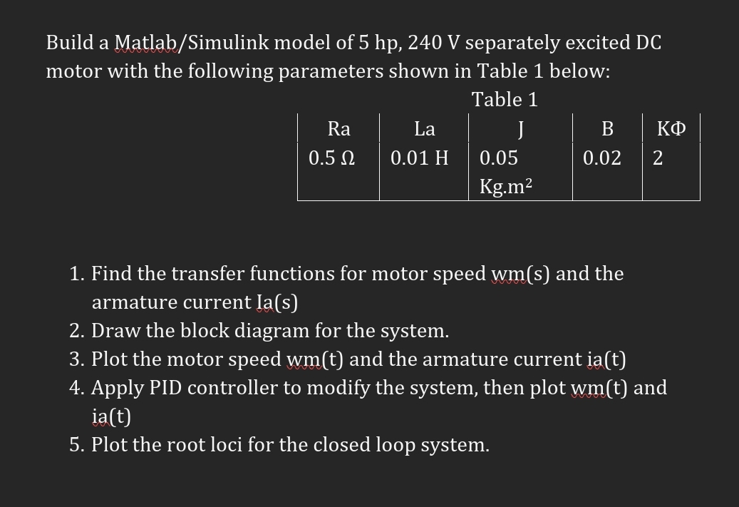 Build a Matlab/Simulink model of 5hp,240V ﻿separately | Chegg.com