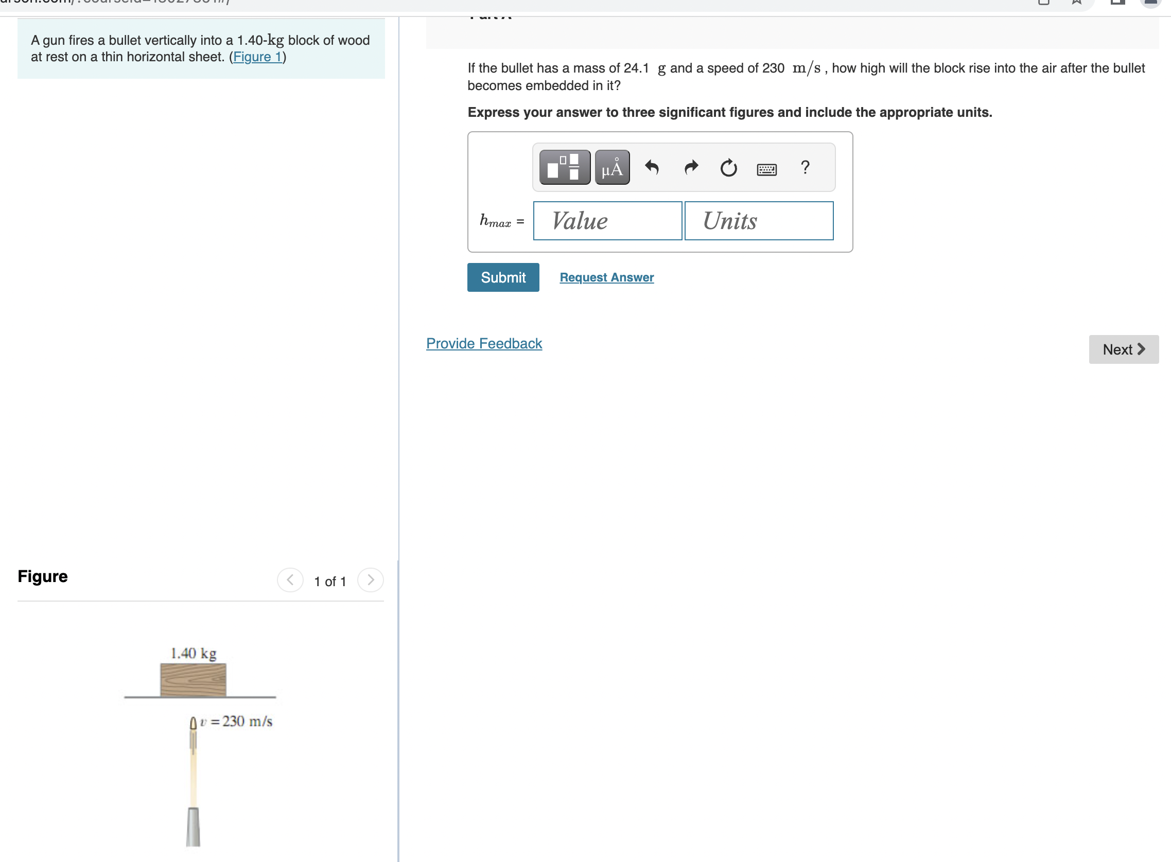Solved A gun fires a bullet vertically into a 1.40-kg block | Chegg.com