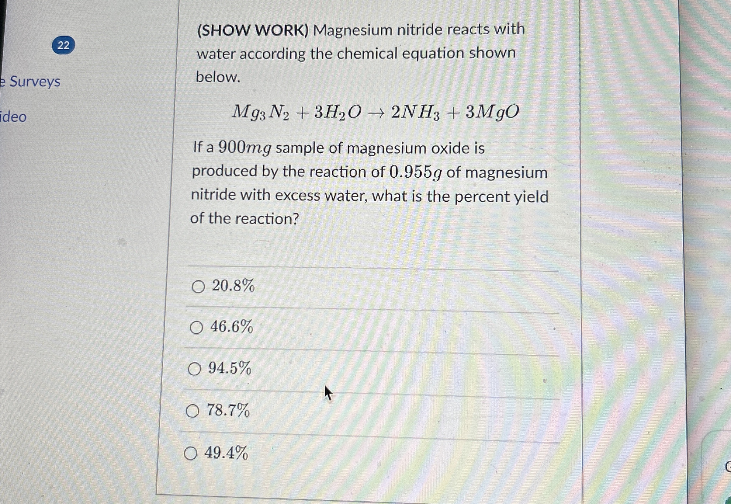 (SHOW WORK) ﻿Magnesium nitride reacts with water | Chegg.com