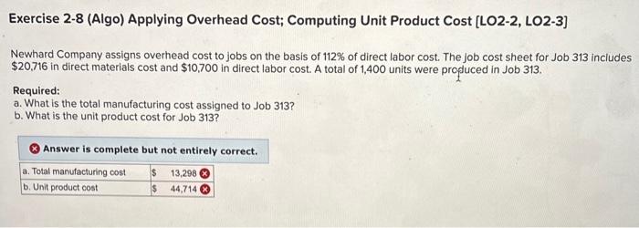Solved Exercise 2-8 (Algo) Applying Overhead Cost; Computing | Chegg.com