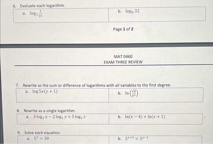 Solved 6. Evaluate each logarithm. a. log: 1 b. logg 32 81 | Chegg.com