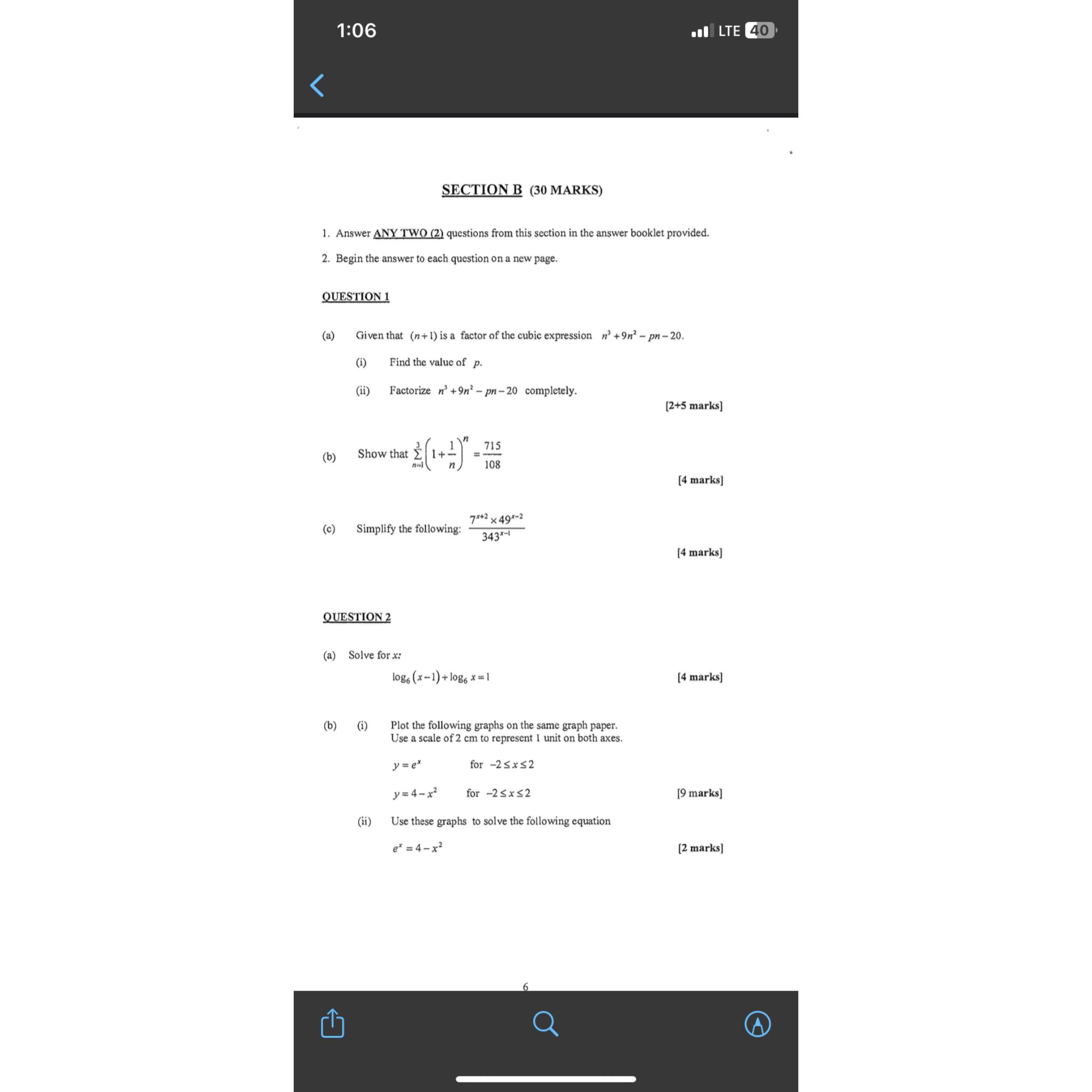Solved 1:06al LTE40SECTION B (30 ﻿MARKS)Answer ANY TWO (2) | Chegg.com