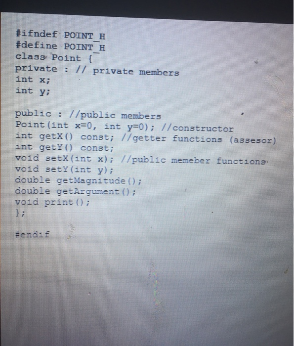 Solved #ifndef POINT H #define POINT H class Point { private | Chegg.com