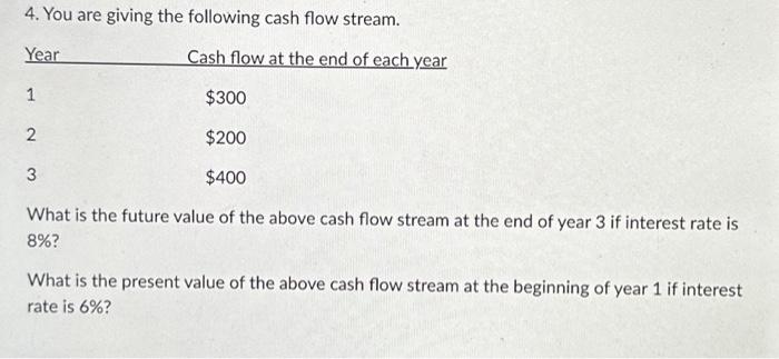 Solved 4. You are giving the following cash flow stream. | Chegg.com