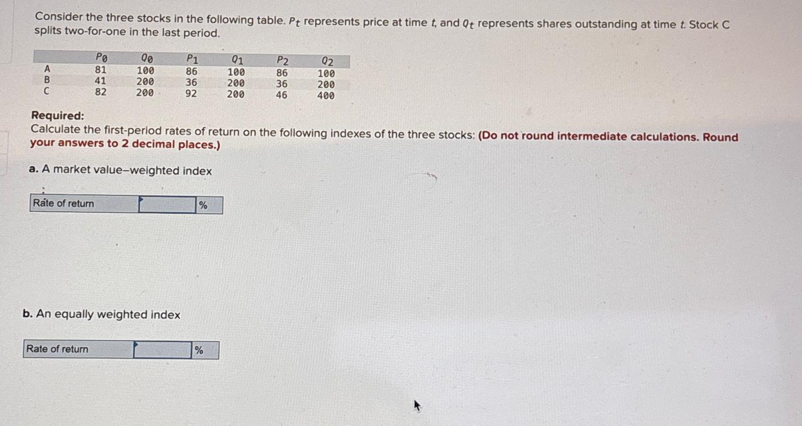 Solved Consider the three stocks in the following table. Pt | Chegg.com