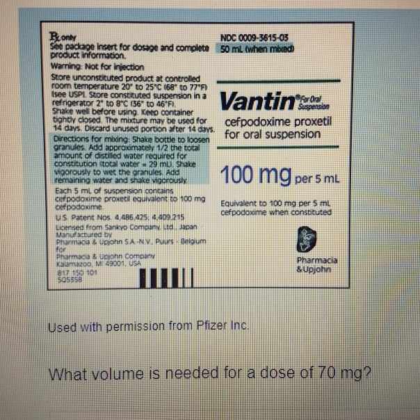 Solved Vantin Boney NDC 0009-3615-03 See package Insert for | Chegg.com