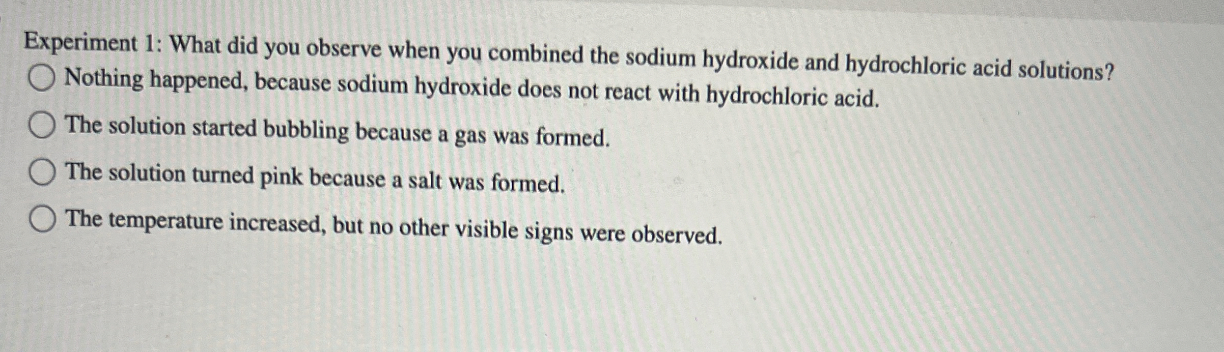 Solved Experiment 1: What did you observe when you combined | Chegg.com