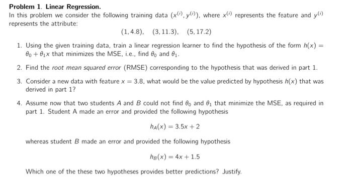 Solved Problem 1 Linear Regression In This Problem We