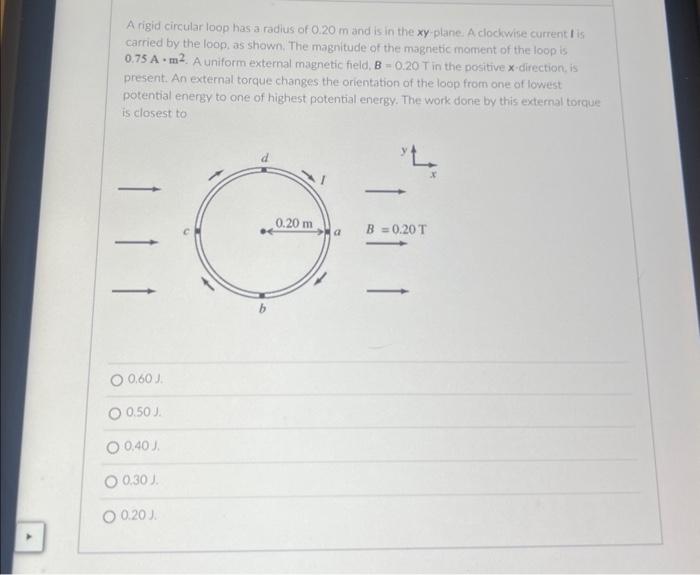 [Solved]: A rigid circular loop has a radius of 0.20m and i