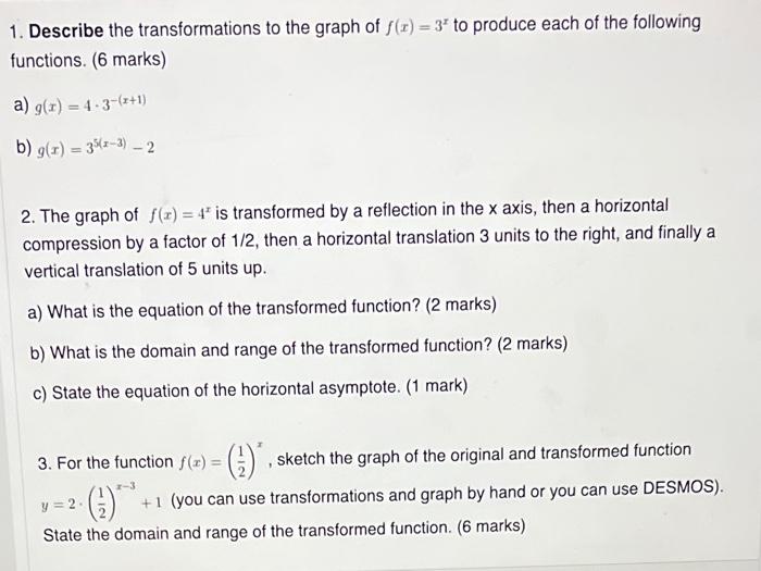 Solved 1. Describe the transformations to the graph of | Chegg.com