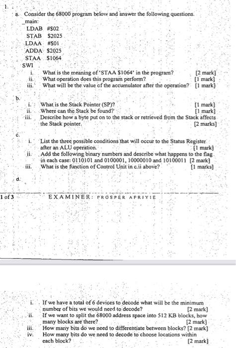 Solved Consider the 68000 program below and answer the | Chegg.com