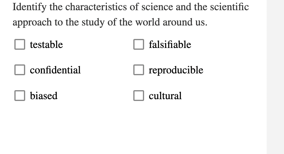 Solved Identify the characteristics of science and the | Chegg.com