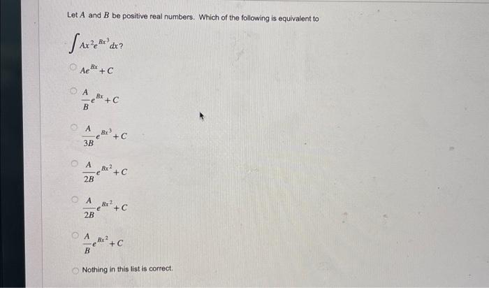 Solved Let A and B be positive real numbers. Which of the | Chegg.com