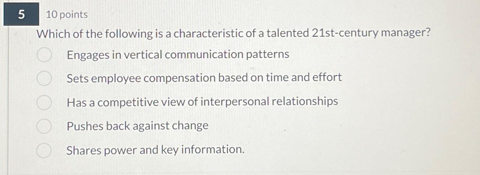 Solved 510 ﻿pointsWhich of the following is a characteristic | Chegg.com
