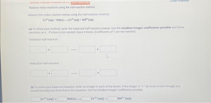 Solved Balance redox reactions using the half feaction | Chegg.com