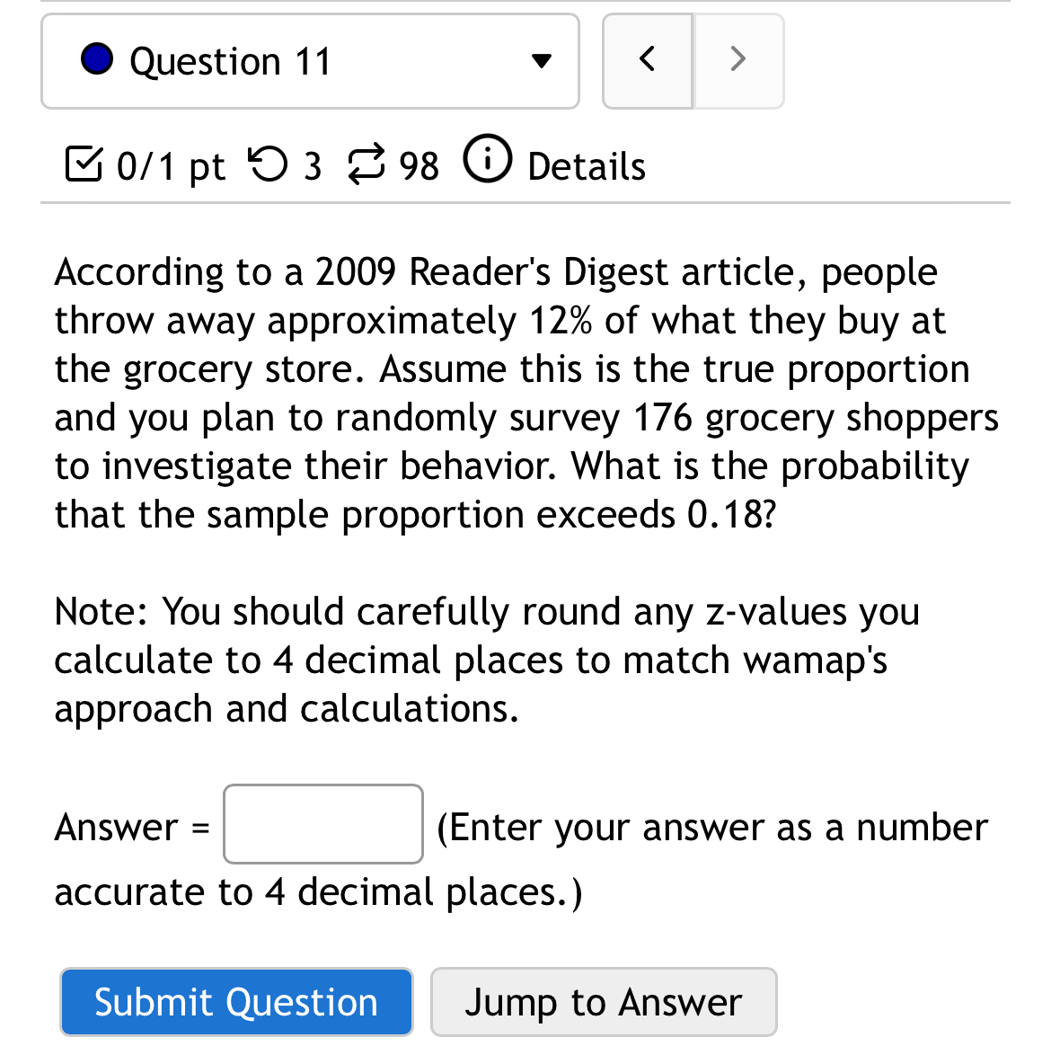 Solved Question 11『 01 ﻿pt ๑3 ⇄98 (i) ﻿DetailsAccording to a | Chegg.com