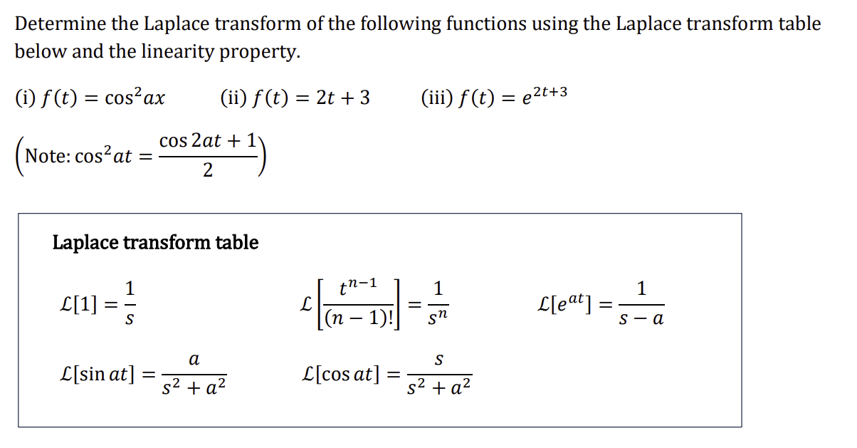Solved Determine the Laplace transform of the following | Chegg.com