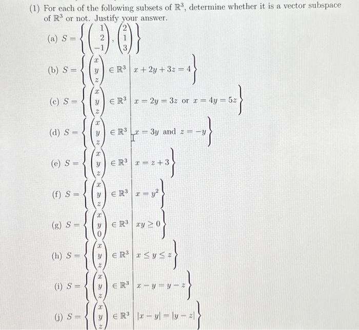 Solved (1) For each of the following subsets of R3, | Chegg.com