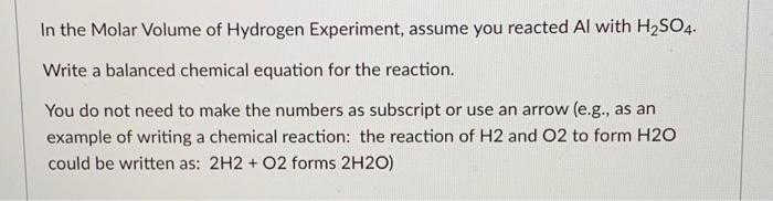 Solved In the Molar Volume of Hydrogen Experiment, assume | Chegg.com