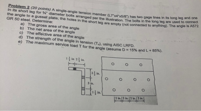 Solved Problem 2 (20 points) A single-angle tension member | Chegg.com