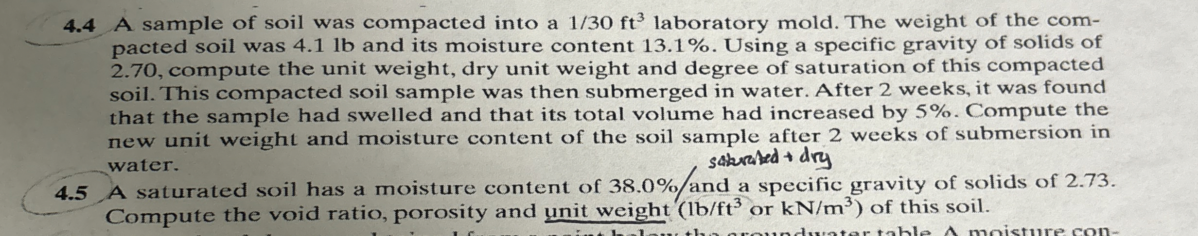 Solved 4.4 ﻿A sample of soil was compacted into a 130ft3 | Chegg.com