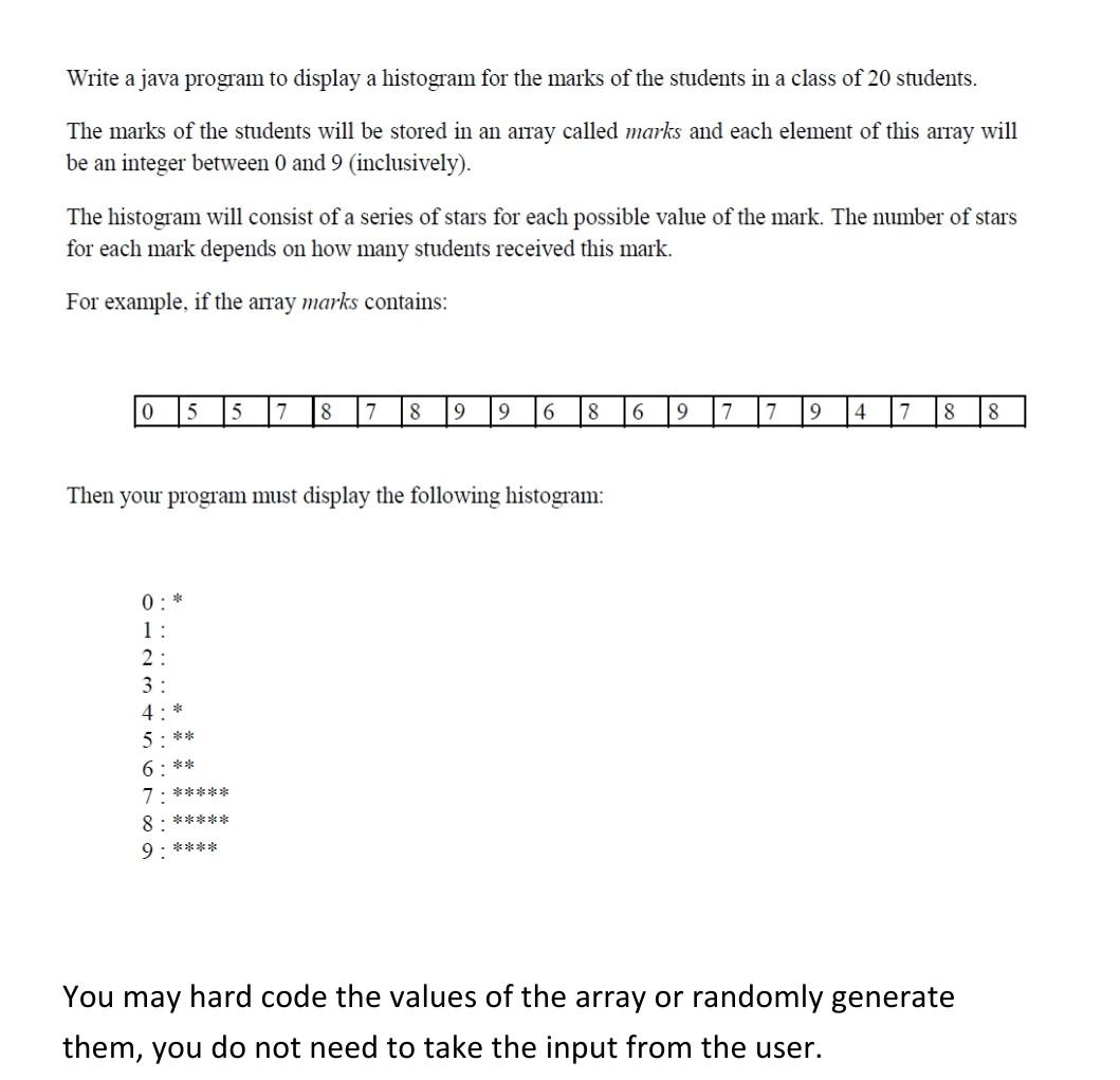 Solved Write A Java Program To Display A Histogram For The 