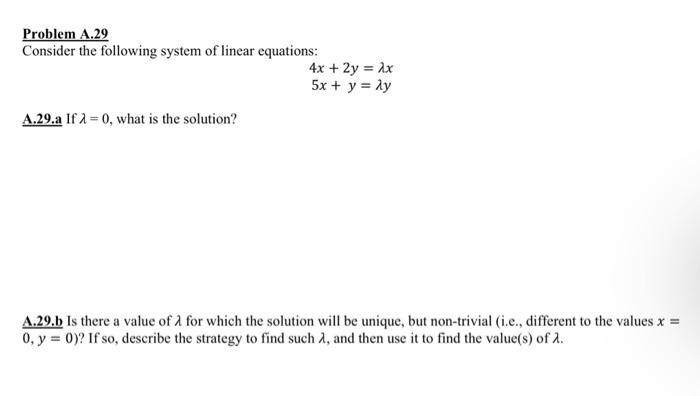 Solved Problem A.29 Consider the following system of linear | Chegg.com