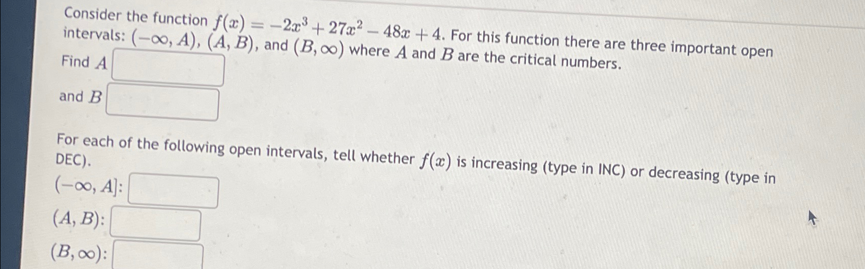 Consider the function f(x)=-2x^(3)+27x^(2)-48x+4. For | Chegg.com