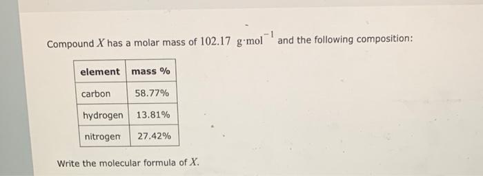 Solved Compound X has a molar mass of 102.17 g'mol and the | Chegg.com
