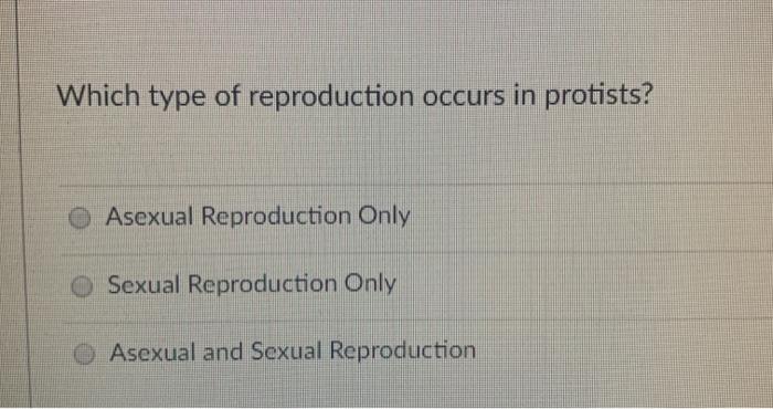 Solved Which Type Of Reproduction Occurs In Protists