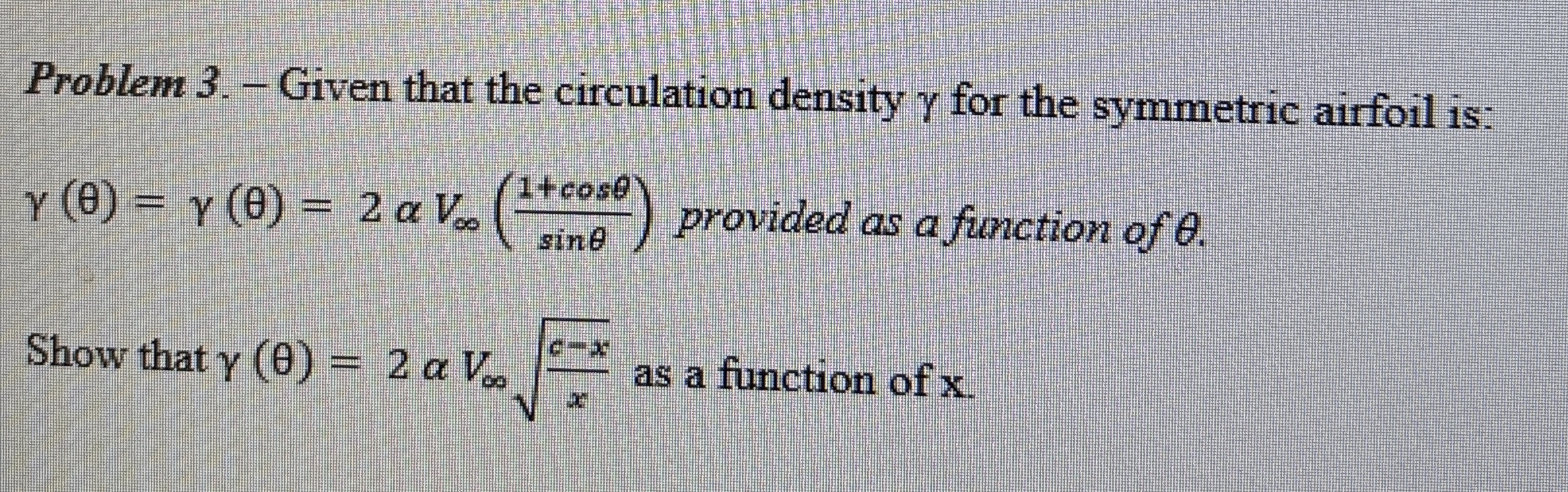 Solved Problem 3. - ﻿Given that the circulation density γ | Chegg.com