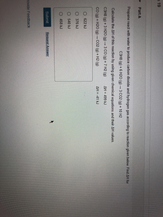 Solved 19 Part A Propane react with water to produce carbon | Chegg.com