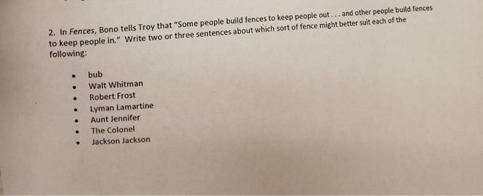 2. In Fences, Bono tells Troy that "Some people build | Chegg.com