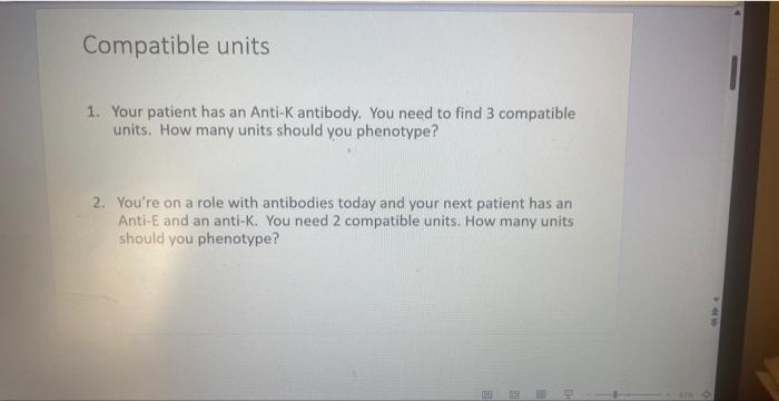 Solved Compatible units 1. Your patient has an Anti-K | Chegg.com