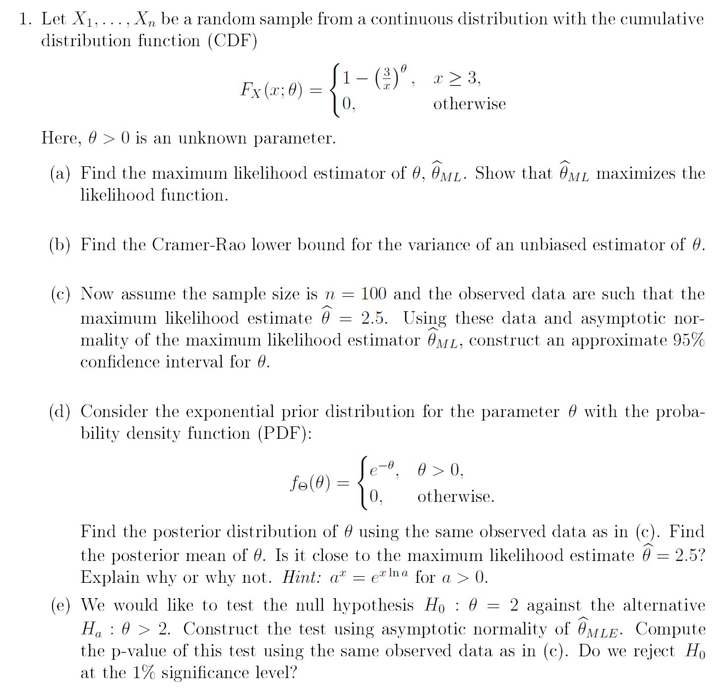 Solved Let X1, . . . ,Xn be a random sample from a | Chegg.com