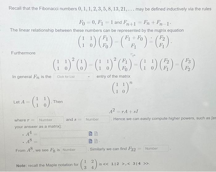 Solved Recall that the Fibonacci numbers 0, 1, 1, 2, 3, 5, | Chegg.com
