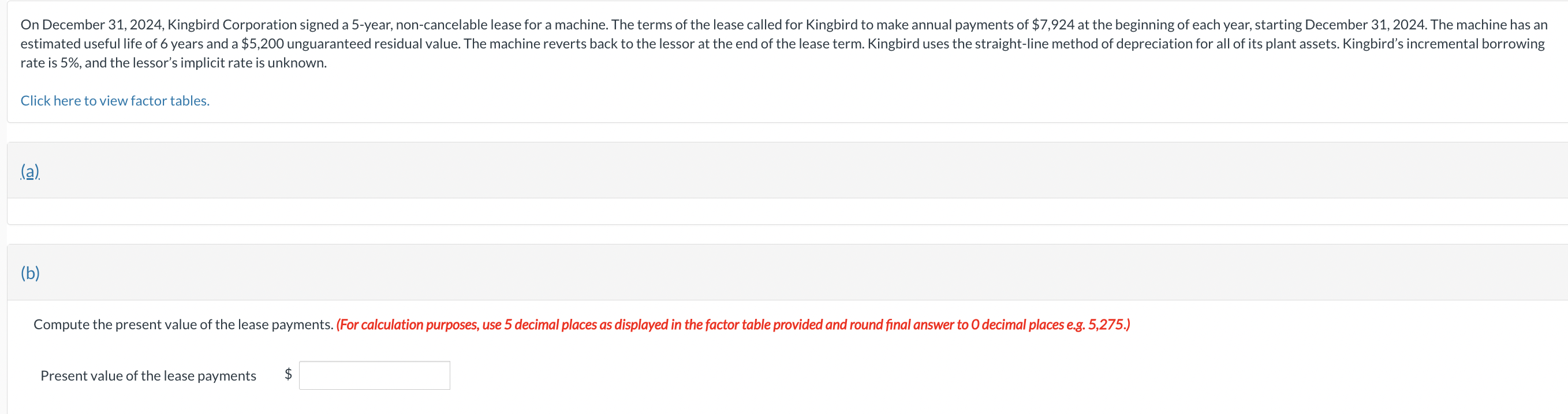 Solved rate is \( 5 \% \), ﻿and the lessor's implicit rate | Chegg.com