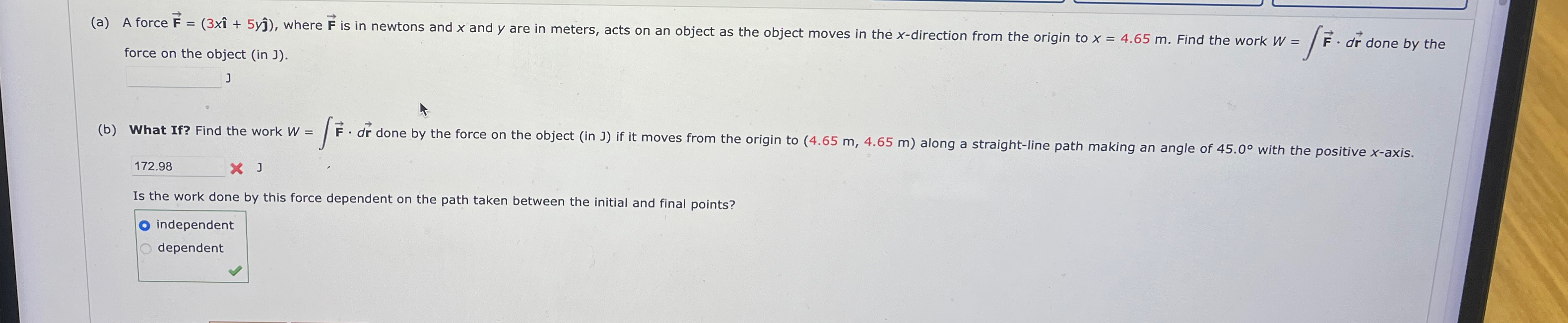 Solved force on the object (in J). ﻿J 172.98 × ﻿JIs the | Chegg.com