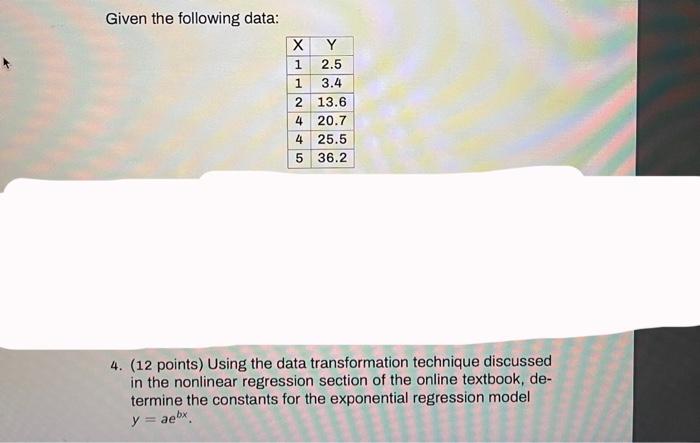 Solved Given the following data: 4. (12 points) Using the | Chegg.com