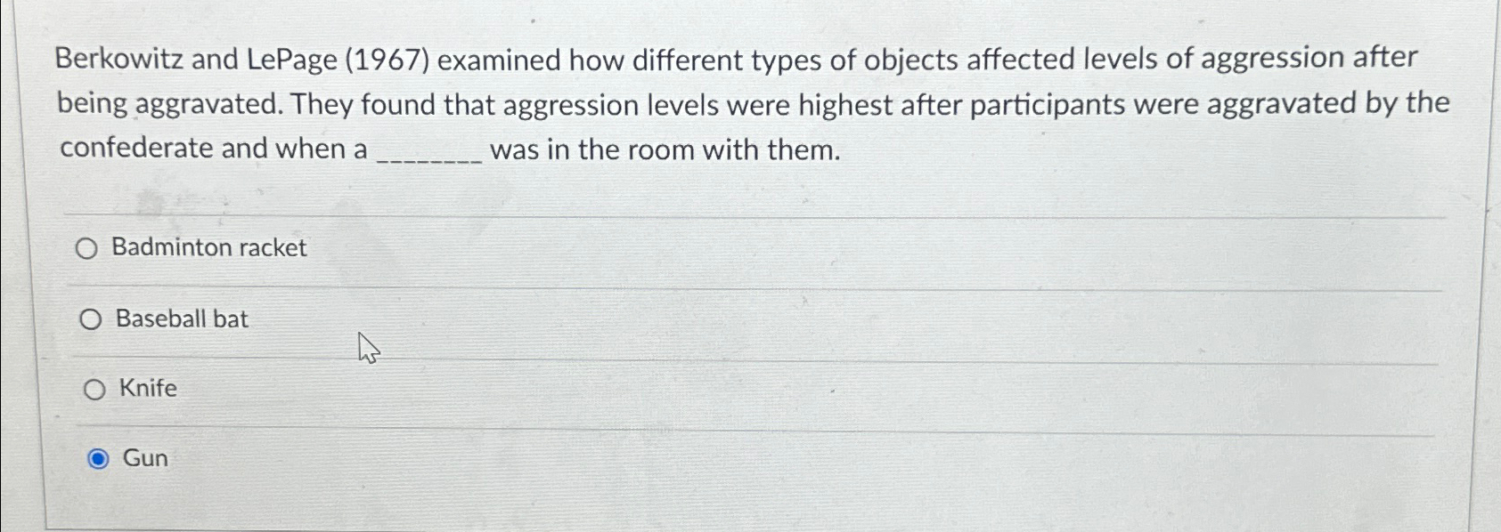 Solved Berkowitz and LePage (1967) ﻿examined how different | Chegg.com