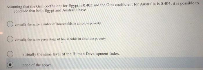 Solved Assuming that the Gini coefficient for Egypt is 0.403 | Chegg.com
