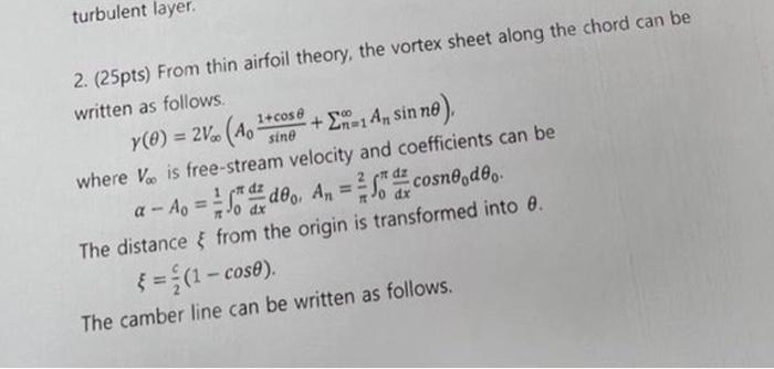 2. (25pts) From thin airfoil theory, the vortex sheet | Chegg.com