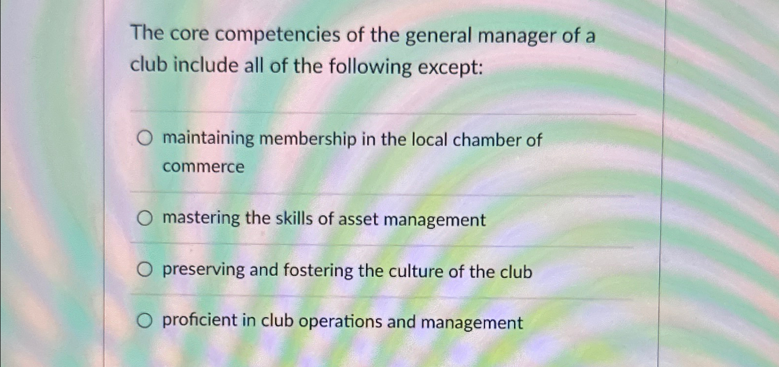 Solved The core competencies of the general manager of a | Chegg.com