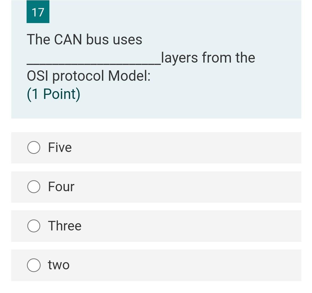 Solved 17 The CAN bus uses _layers from the OSI protocol | Chegg.com