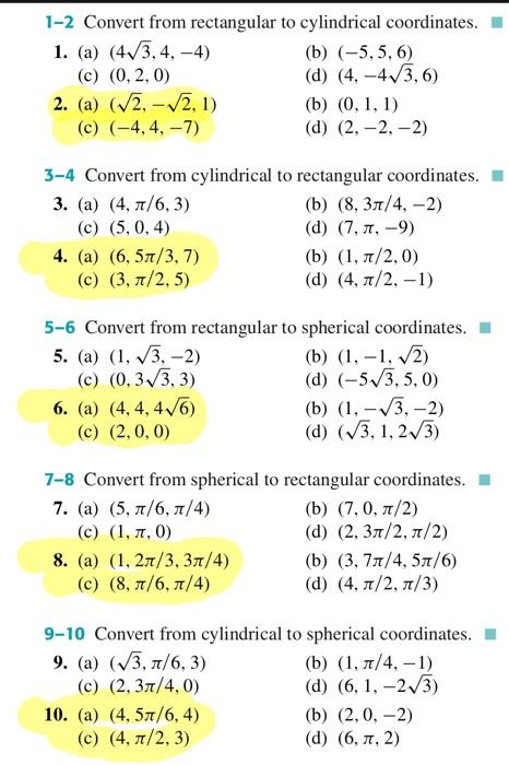 Solved 1-2 Convert from rectangular to cylindrical | Chegg.com