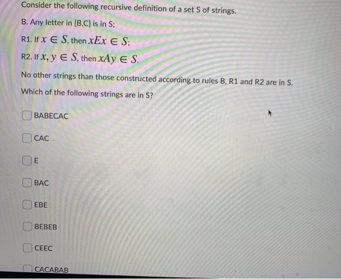 Solved Consider the following recursive definition of a set | Chegg.com Solved Consider the following recursive definition of a set | Chegg.com