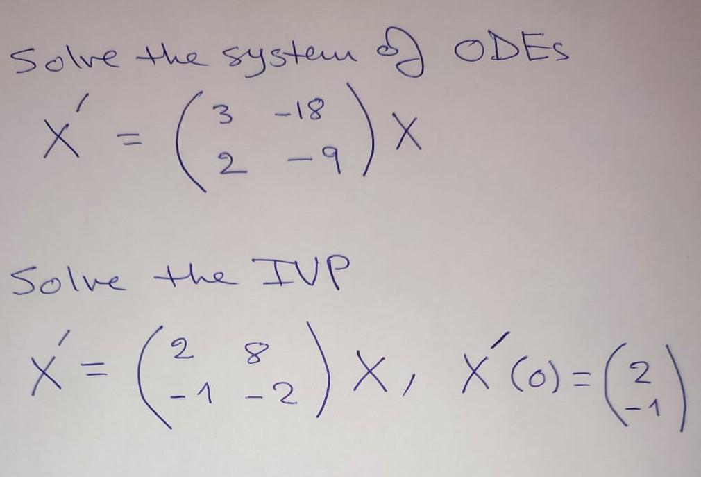Solved Solve the system of ODEs X′=(32−18−9)X Solve the IVP | Chegg.com