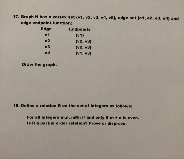 Solved 17. Graph H has a vertex set (v1, v2, v3, v4, v5), | Chegg.com