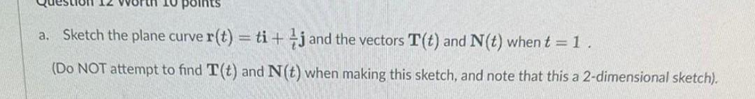 Solved a. Sketch the plane curve r(t)=ti+t1j and the vectors | Chegg.com